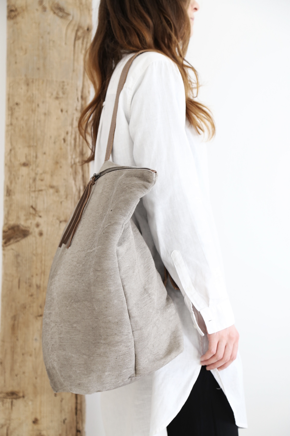 Monospalla Linen Greige - Aged - Tagliovivo | Artisanal Leather Bags